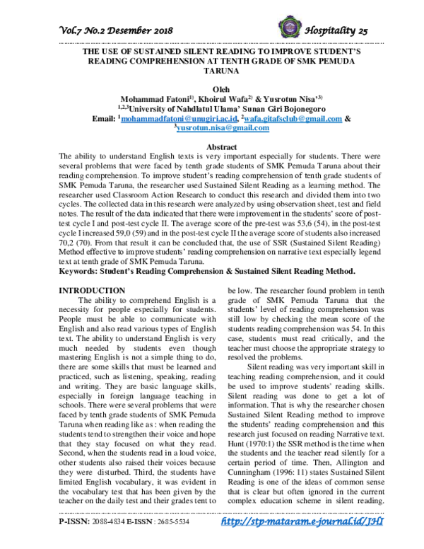 (PDF) The Use of Sustained Silent Reading to Improve Student’s Reading ...