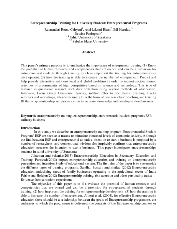 (PDF) Entrepreneurship Training for University Students Entrepreneurial ...
