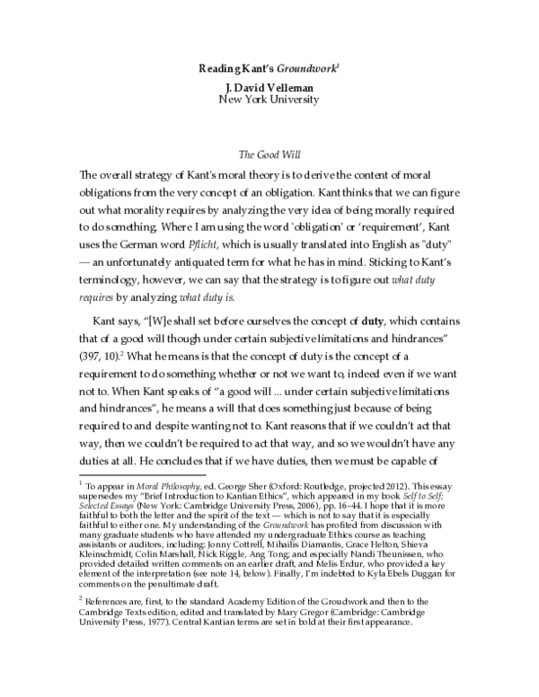 (PDF) Reading Kant's Groundwork