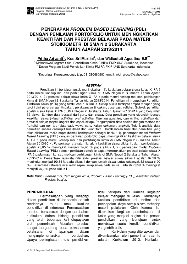 (PDF) Penerapan Problem Based Learning (PBL) Dengan Penilaian Portofolio Untuk Meningkatkan ...