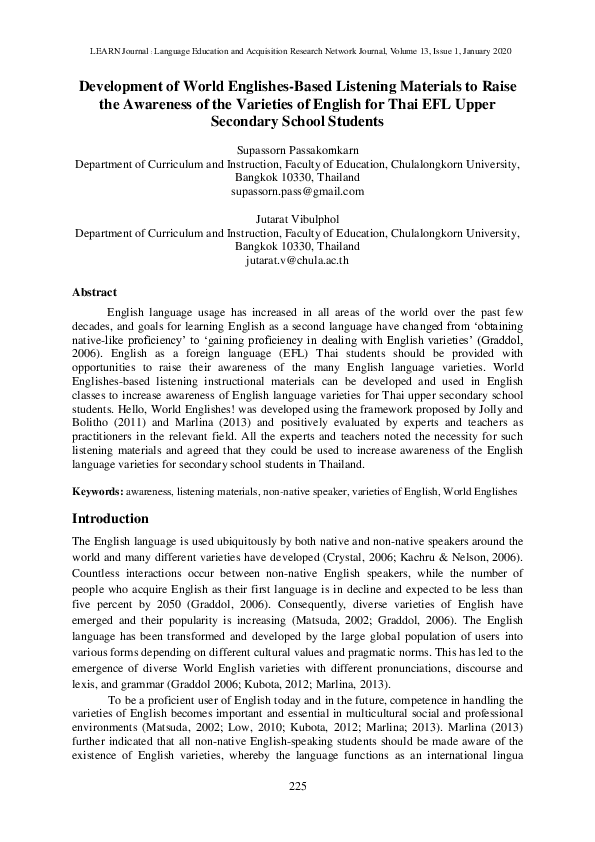 (PDF) Development of World Englishes-Based Listening Materials to Raise ...