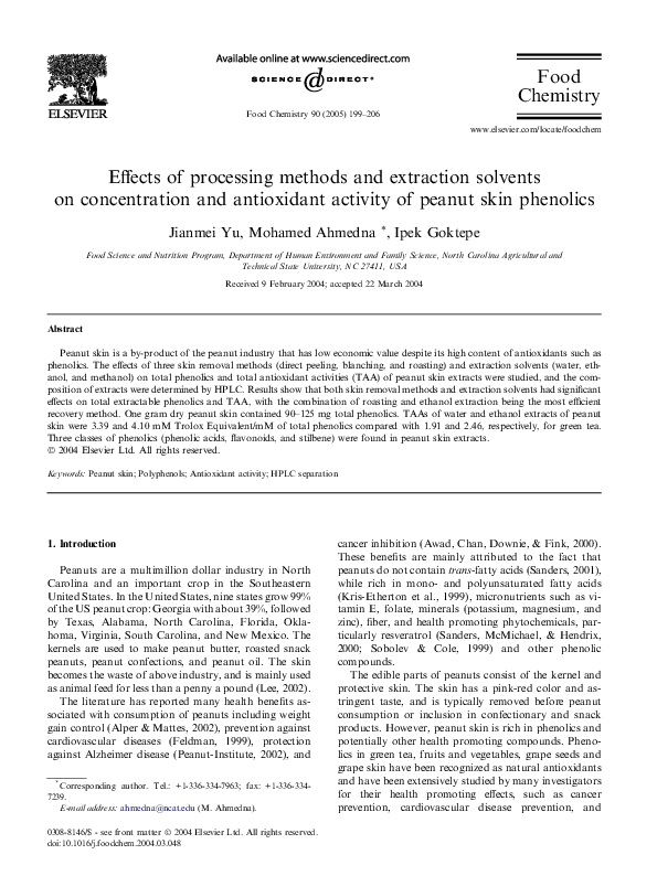 (PDF) Effects of processing methods and extraction solvents on concentration and antioxidant ...