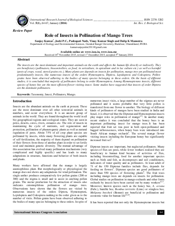 (PDF) Role of Insects in Pollination of Mango Trees