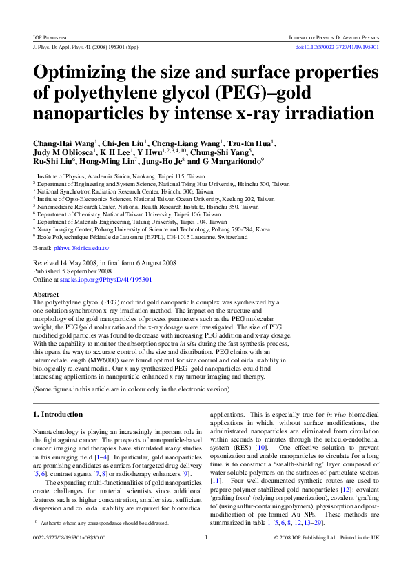 (PDF) Optimizing the size and surface properties of polyethylene glycol ...