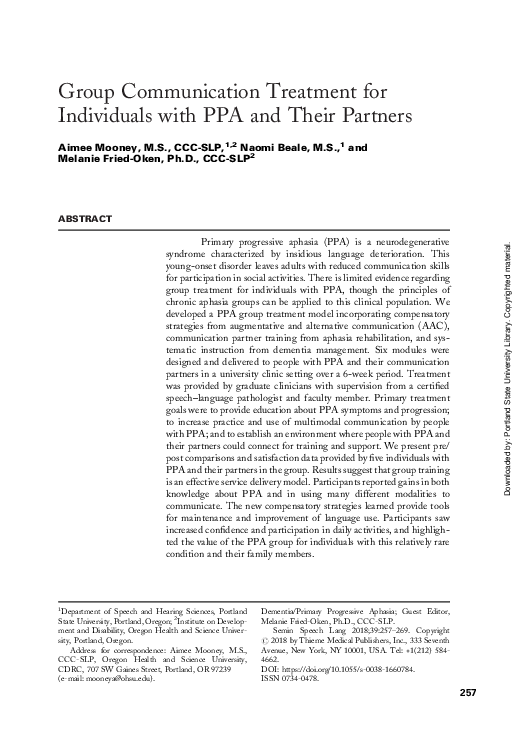 (PDF) Group Communication Treatment for Individuals with PPA and Their ...