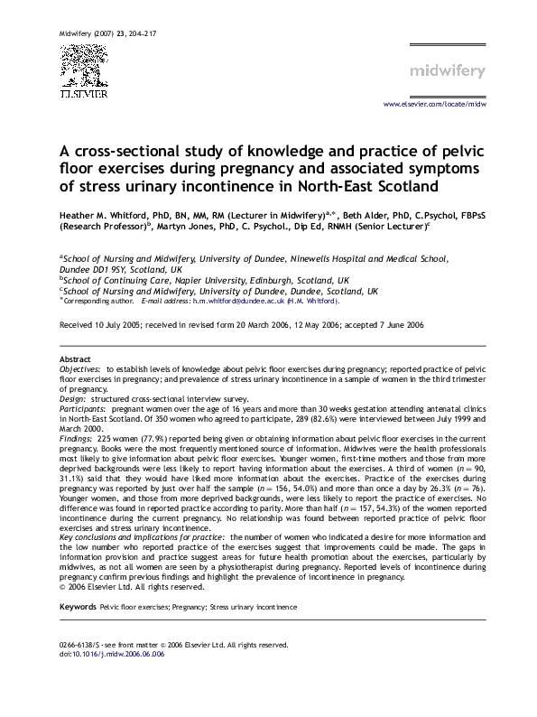 (PDF) A cross-sectional study of knowledge and practice of pelvic floor ...