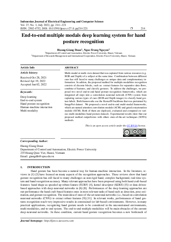 (PDF) End-to-end multiple modals deep learning system for hand posture recognition