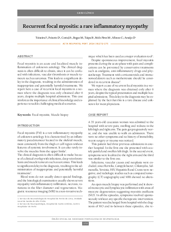 (PDF) Recurrent Focal myositis: a rare inflammatory myopathy