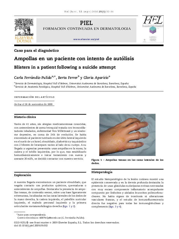 (PDF) Ampollas en un paciente con intento de autólisis
