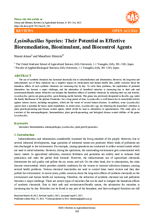 (PDF) Lysinibacillus Species: Their Potential as Effective ...