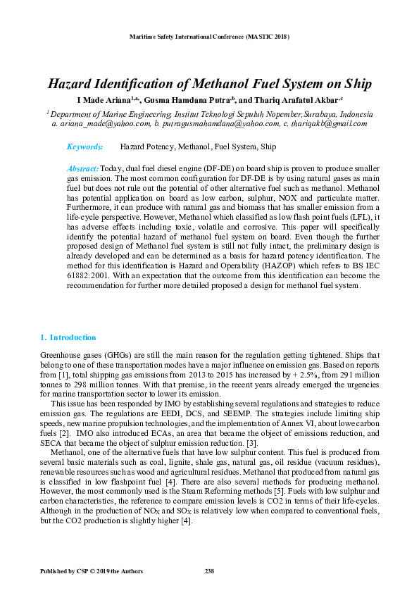 (PDF) Hazard Identification of Methanol Fuel System on Ship