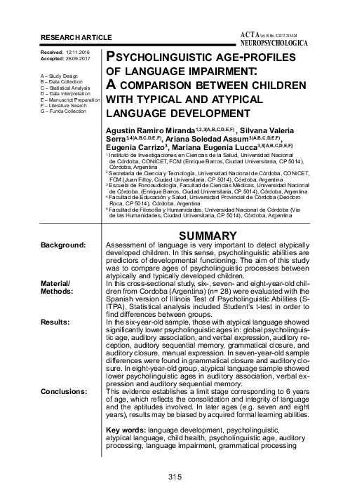 (PDF) Psycholinguistic Age-Profiles of Language Impairment: A Comparison Between Children with ...