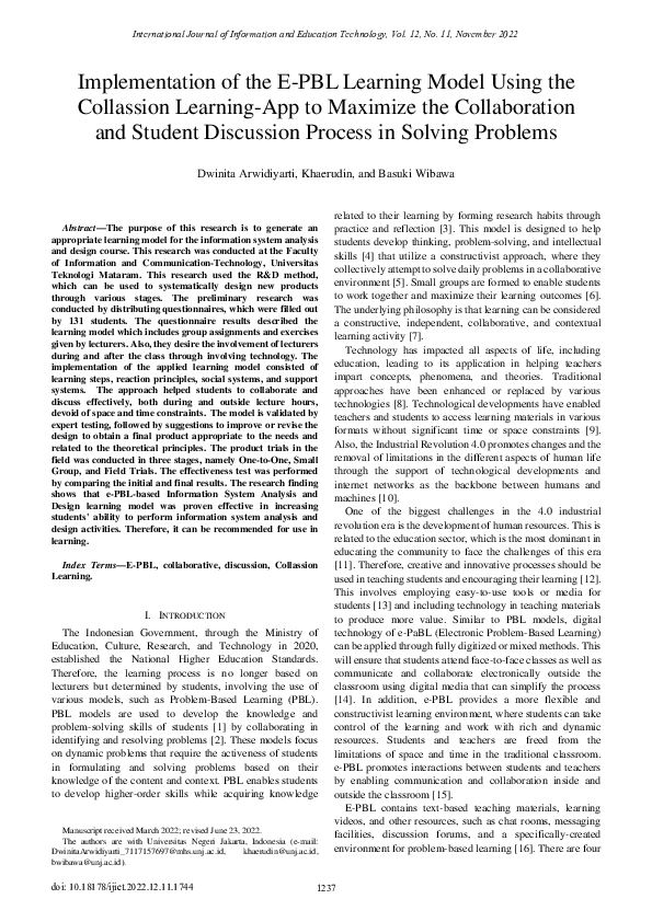 (PDF) Implementation of the E-PBL Learning Model Using the Collassion Learning-App to Maximize ...