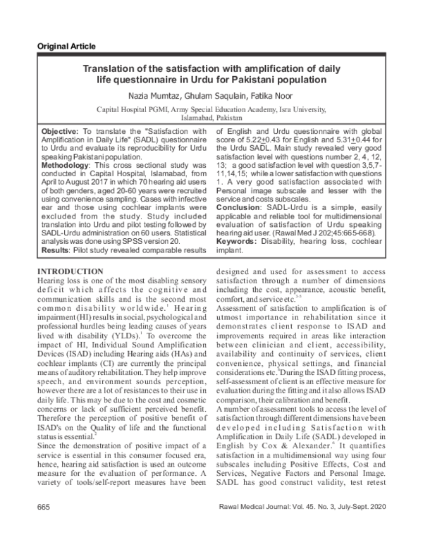 (PDF) Translation of the satisfaction with amplification of daily life ...