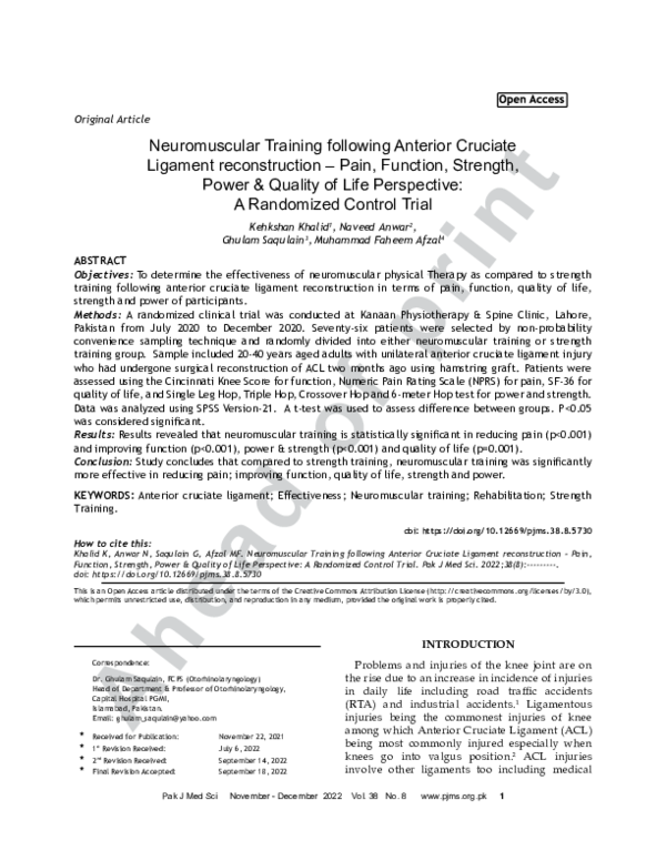 (PDF) Neuromuscular Training following Anterior Cruciate Ligament ...