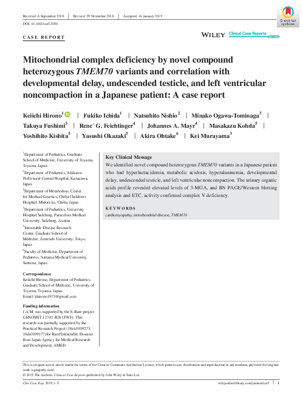 (PDF) Mitochondrial complex deficiency by novel compound heterozygous ...