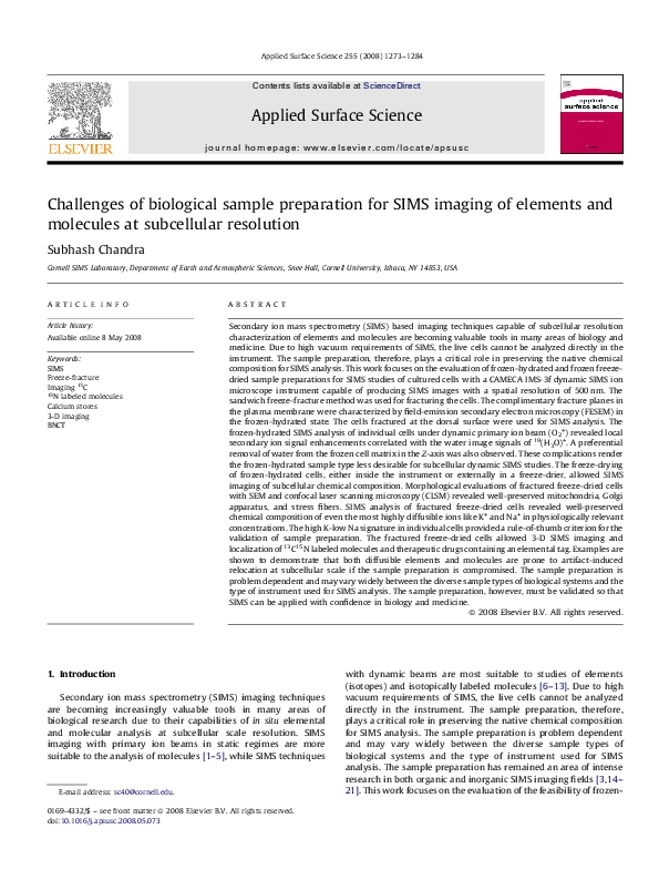 (PDF) Challenges of biological sample preparation for SIMS imaging of ...