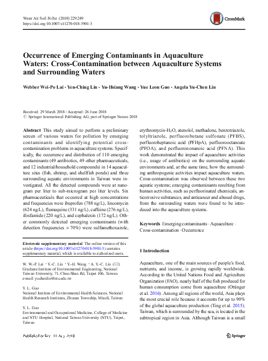(PDF) Occurrence of Emerging Contaminants in Aquaculture Waters: Cross-Contamination between ...