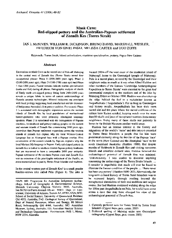 (PDF) Mask Cave: Red-slipped pottery and the Australian-Papuan ...