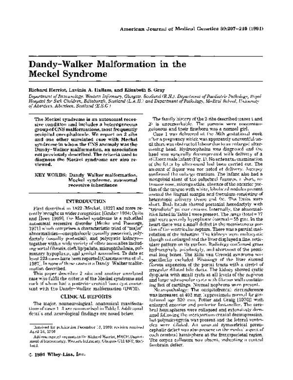 (PDF) Dandy-Walker malformation in the Meckel syndrome