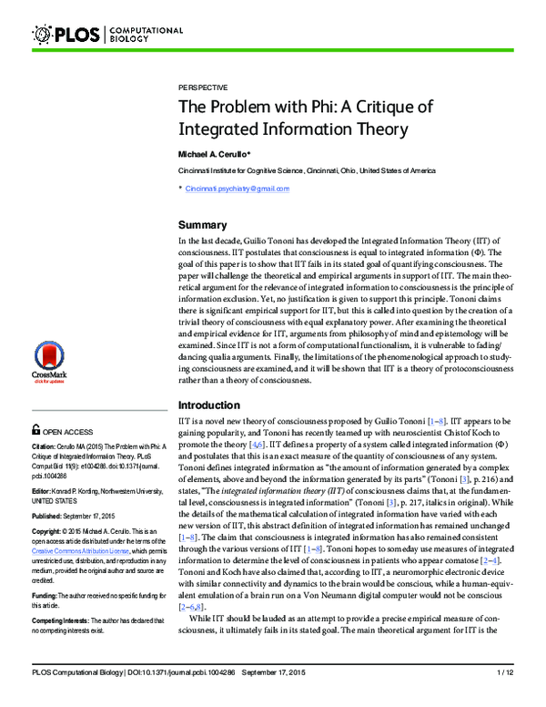 (PDF) The Problem with Phi: A Critique of Integrated Information Theory