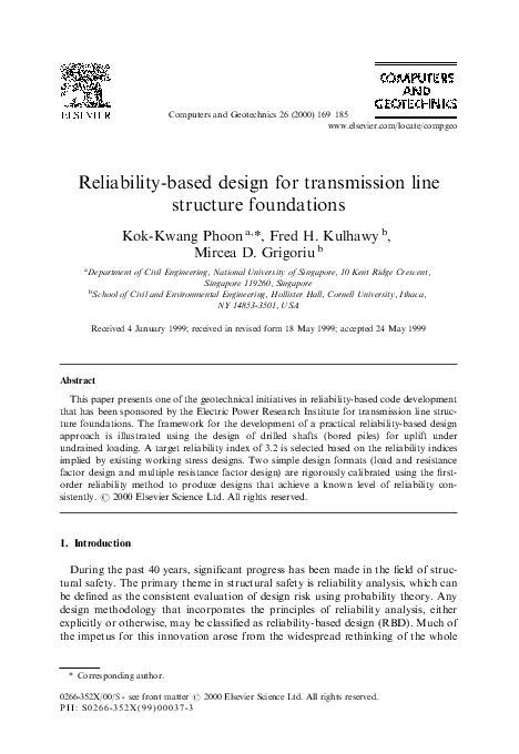 Pdf Reliability Based Design For Transmission Line Structure Foundations