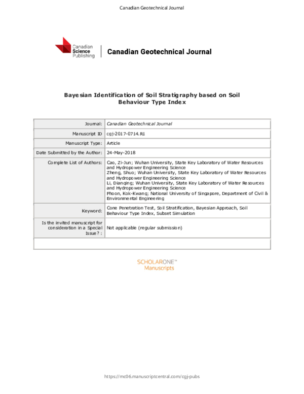 (PDF) Bayesian identification of soil stratigraphy based on soil ...