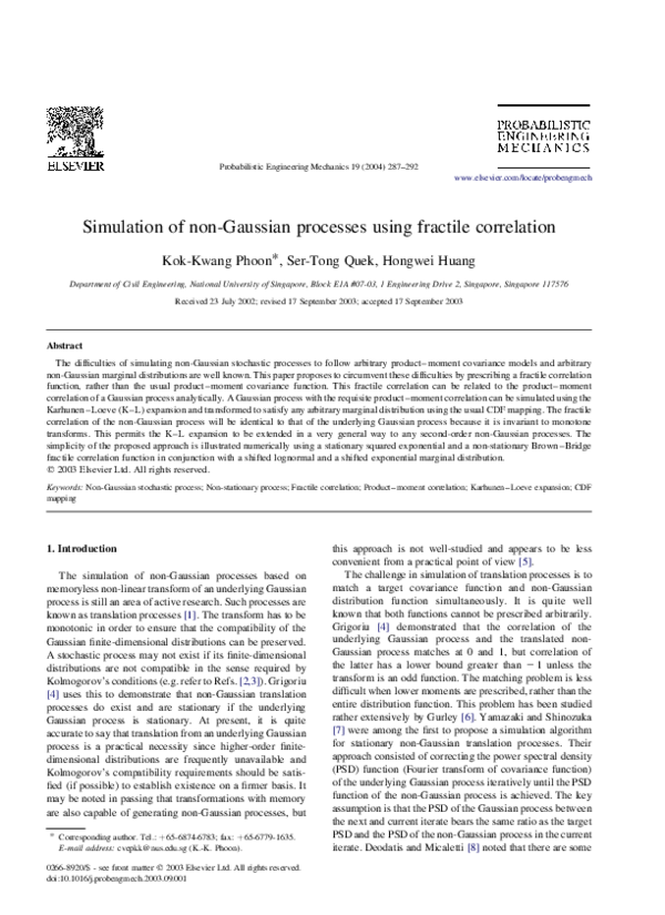 Pdf Simulation Of Non Gaussian Processes Using Fractile Correlation Kok Kwang Phoon