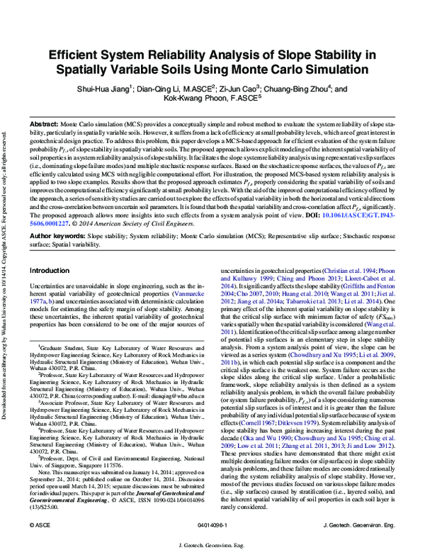 (PDF) Efficient System Reliability Analysis of Slope Stability in ...