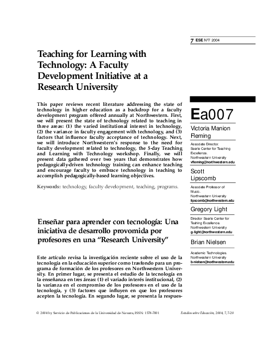 (PDF) Teaching for Learning with Technology: a Faculty Development ...