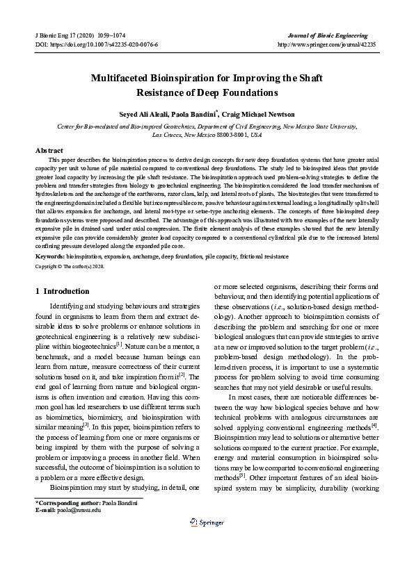 (PDF) Multifaceted Bioinspiration for Improving the Shaft Resistance of Deep Foundations | ali ...