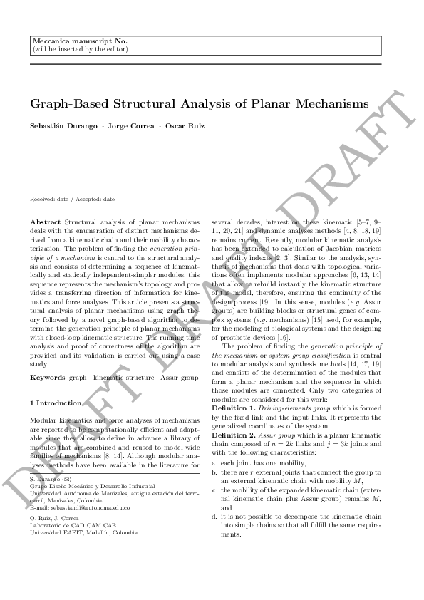 (PDF) Graph-based structural analysis of planar mechanisms