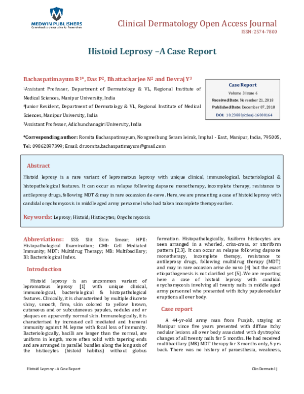 (PDF) Histoid Leprosy –A Case Report | Nithya Nithya - Academia.edu