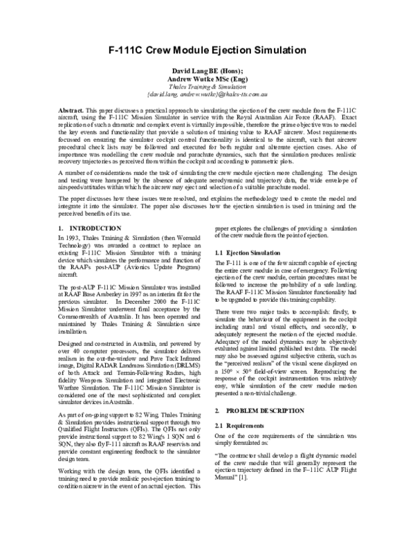 (PDF) F-111C Crew Module Ejection Simulation