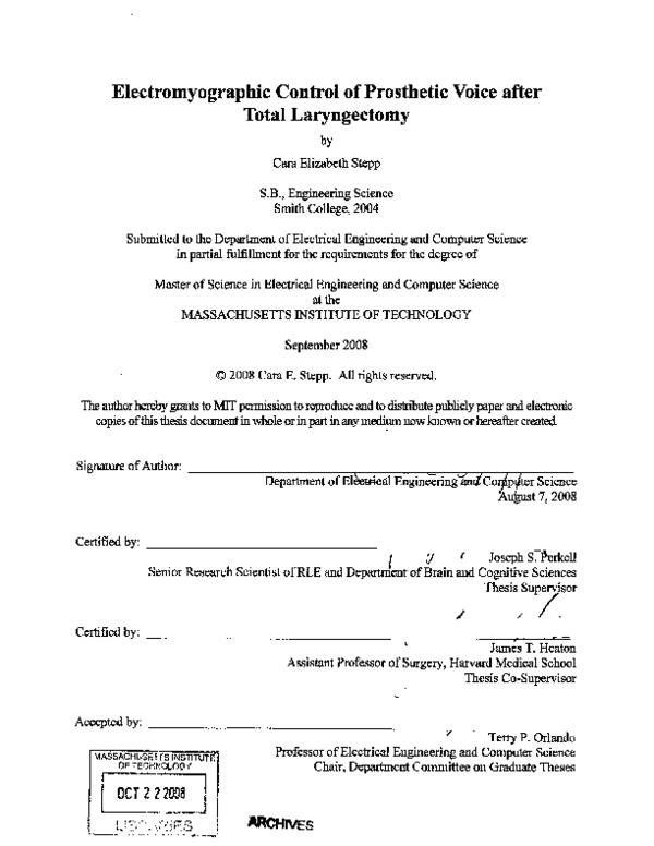 (PDF) Electromyographic control of prosthetic voice after total ...