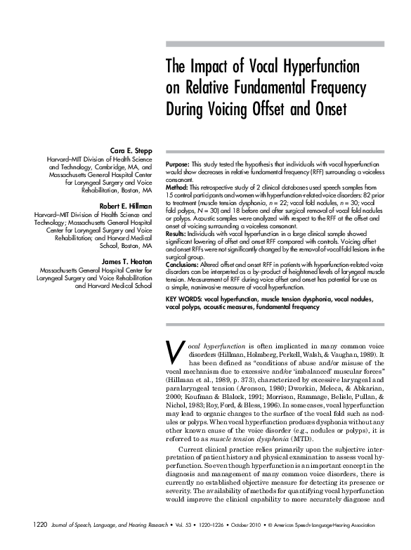 (PDF) The Impact of Vocal Hyperfunction on Relative Fundamental Frequency During Voicing Offset ...