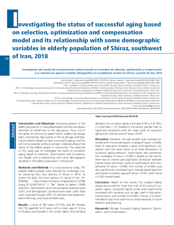 (PDF) Investigating the status of successful aging based on selection ...