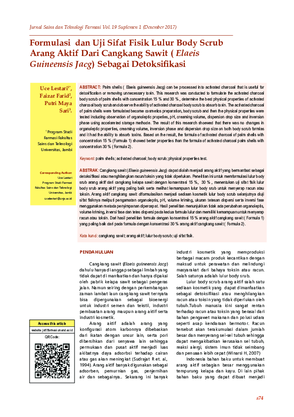 (PDF) QR Code: Formulasi dan Uji Sifat Fisik Lulur Body Scrub Arang Aktif Dari Cangkang Sawit ...