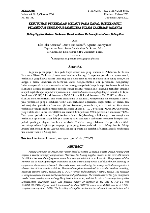 (PDF) Kebutuhan Perbekalan Melaut Pada Kapal Bouke Ami DI Pelabuhan Perikanan Samudera Nizam ...