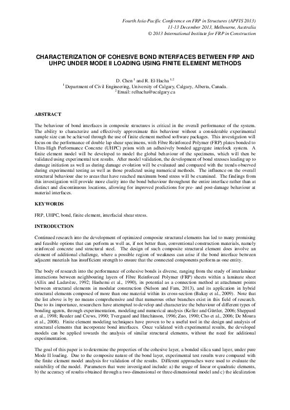 Pdf Characterization Of Cohesive Bond Interfaces Between Frp And Uhpc Under Mode Ii Loading