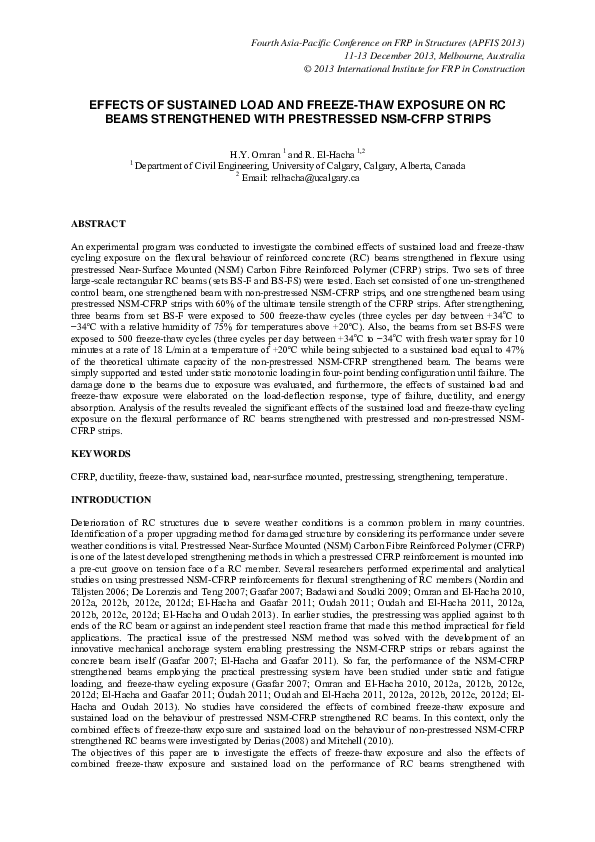 (PDF) Effects of Sustained Load and Freeze-Thaw Exposure on RC Beams Strengthened with ...