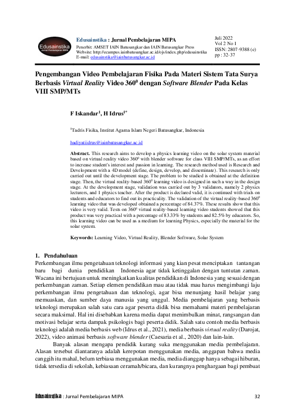 (PDF) Pengembangan Video Pembelajaran Fisika Pada Materi Sistem Tata Surya Berbasis Virtual ...