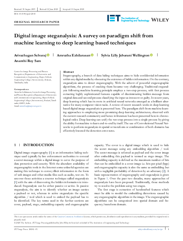 (PDF) Digital image steganalysis: A survey on paradigm shift from machine learning to deep ...