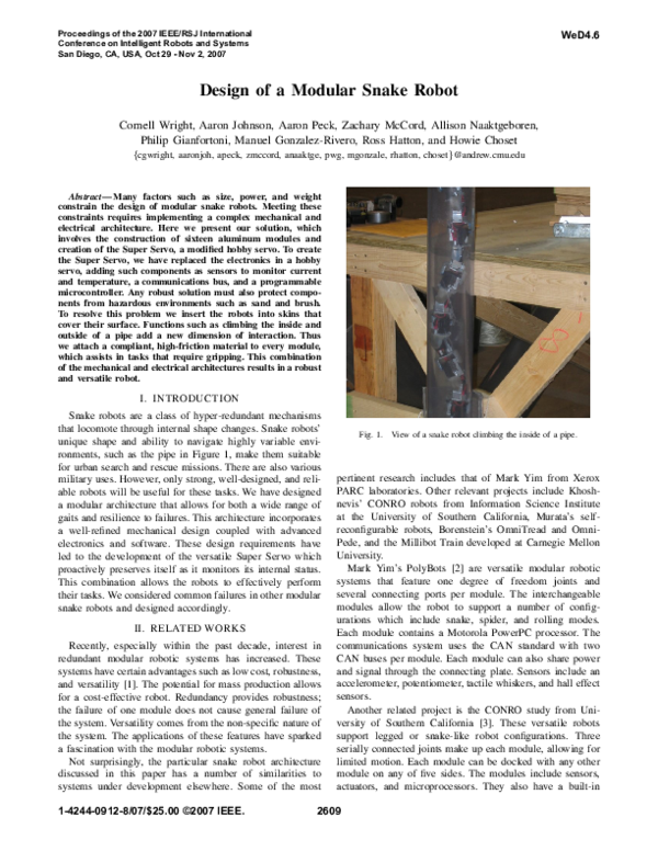 (PDF) Design of a modular snake robot