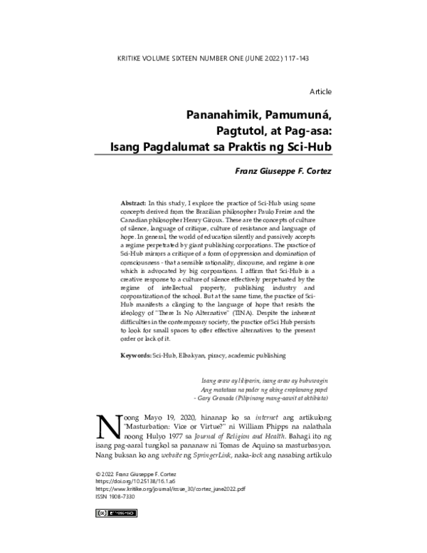 (PDF) Pananahimik, Pamumuná, Pagtutol, at Pag-asa: Isang Pagdalumat sa ...