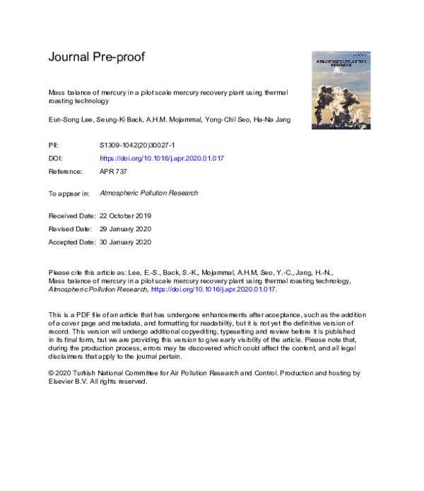 (PDF) Mass balance of mercury in a pilot scale mercury recovery plant ...