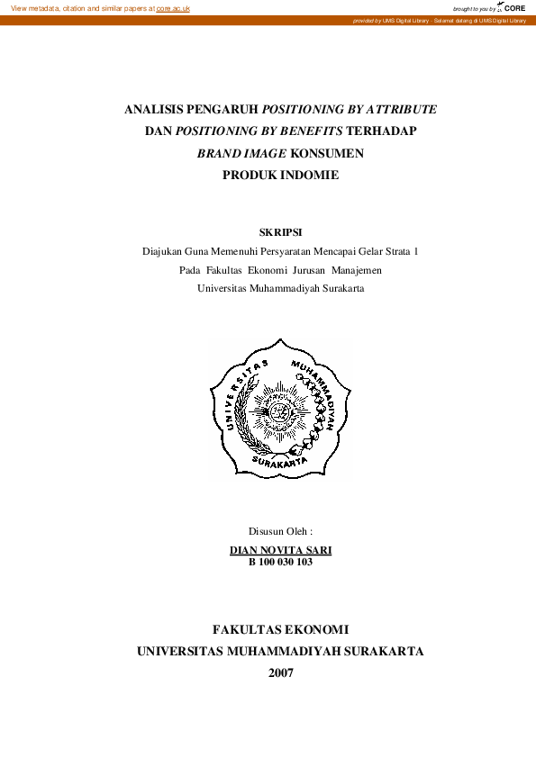 (PDF) Analisis Pengaruh Positioning by Attribute Dan Positioning by ...