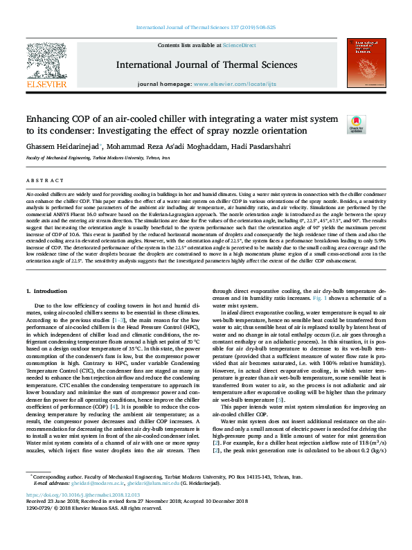 (PDF) Enhancing COP of an air-cooled chiller with integrating a water ...