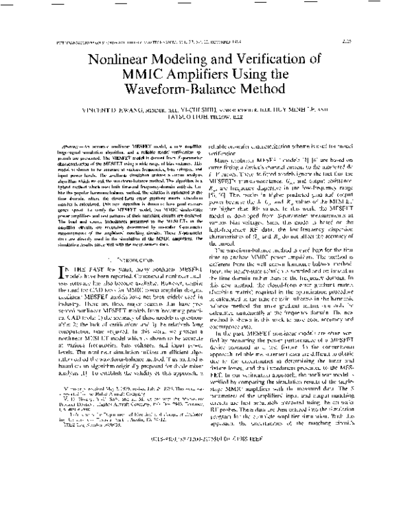 (PDF) Nonlinear modeling and verification of MMIC amplifiers using the waveform-balance method ...