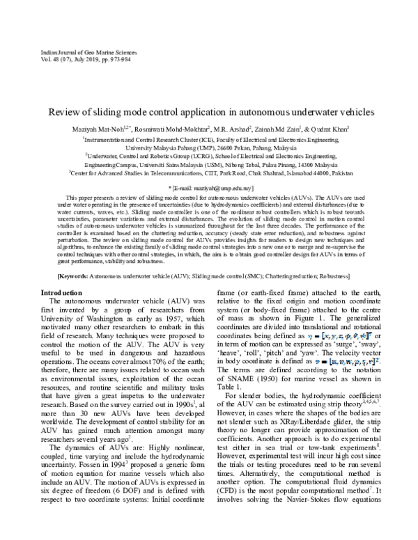 (PDF) Review of sliding mode control application in autonomous underwater vehicles